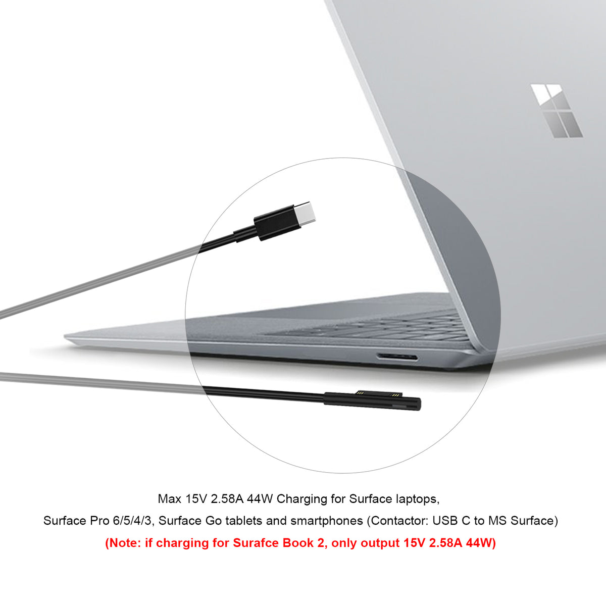 AT3APS 60W PD USB-C to DC Charge Cable for Microsoft Surface Laptop Pro ...